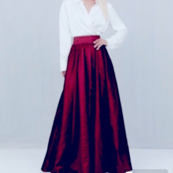 Kay Unger | Skirts | Nwt Vintagekay Unger Burgundy Taffeta Silk Maxi ...